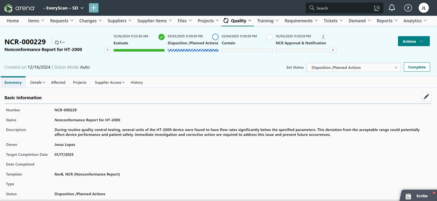 Non-Conforming Material Report Definition | Arena